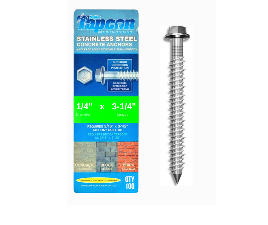 Tapcon 1/4" x 3-1/4" Stainless Steel Hex Head Concrete Anchor Screws 3 – BCP Fasteners